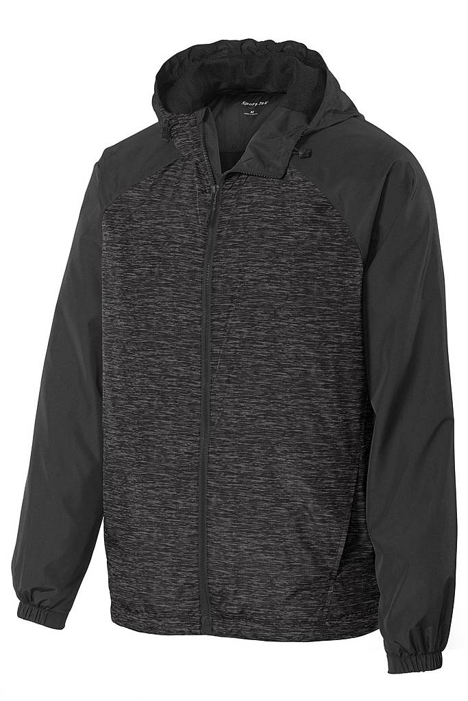 Sport-Tek JST40 Heather Colorblock Raglan Hooded Wind Jacket